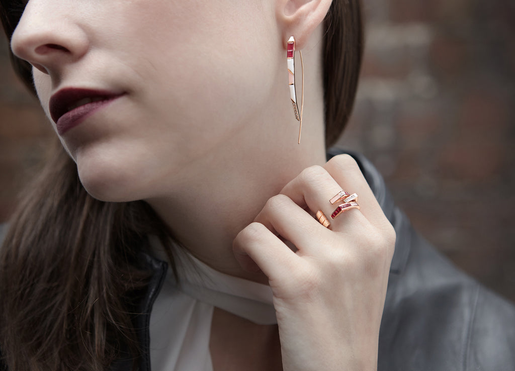 Rose Gold Slide Through Earrings - Stellar | Tomasz Donocik